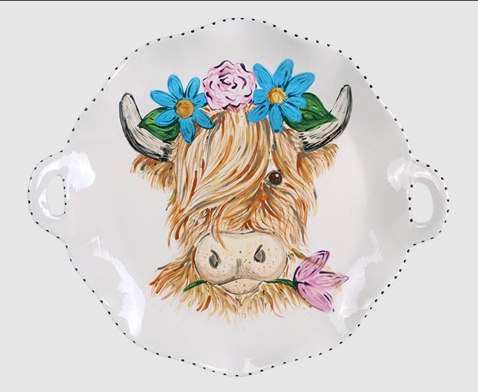 Highland Cow Platter Pottery Paint Night | Moon Stone Pottery & Elementals